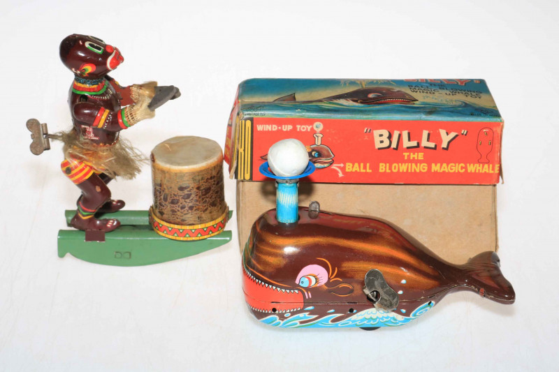 Billy The Ball Blowing Magic Whale and ethnic drumming wind up toys ...