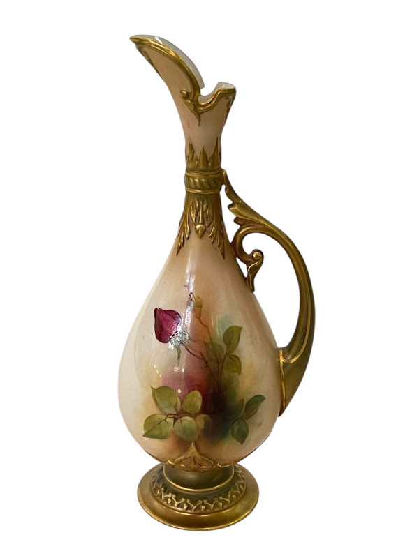 Royal Worcester ewer painted with roses by R Austin, shape number 242 ...