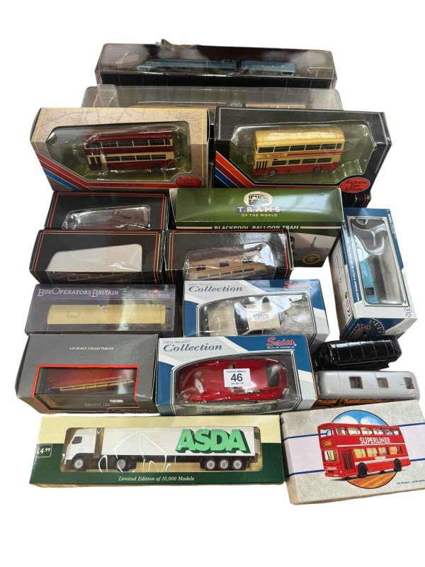 Four model trains, EFE and other model buses, tram, Asda Wagon and cars ...