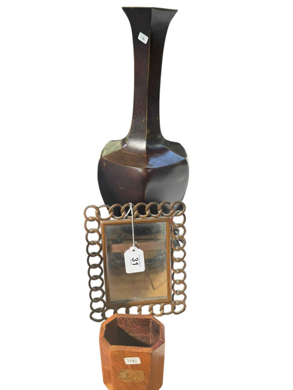 A late 19th Century bronze hexagonal baluster vase with applied dragon ...