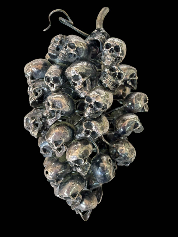 P Green silver skull grape sculpture, signed and hallmarked, 17cm ...