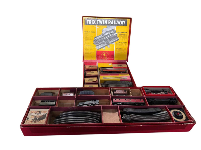 Collection of Trix Train Railway carriages, track, locomotives, etc ...