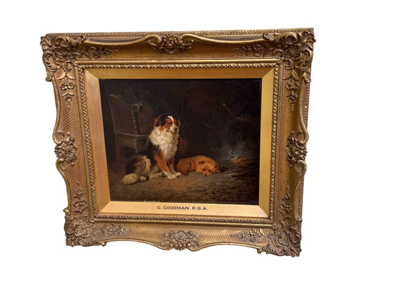 George Goodman RBA, Two Dogs Resting at Home, oil on canvas, signed ...