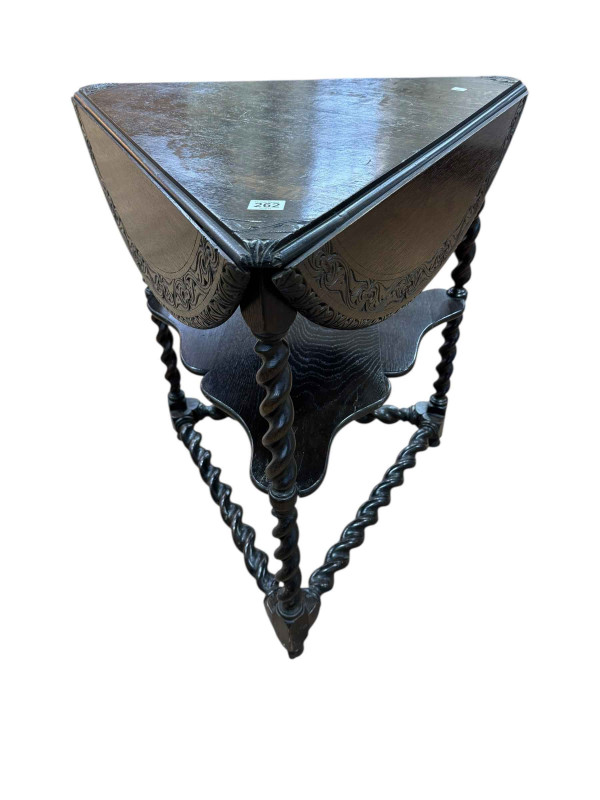 Early 20th Century carved oval triangular drop leaf occasional table ...